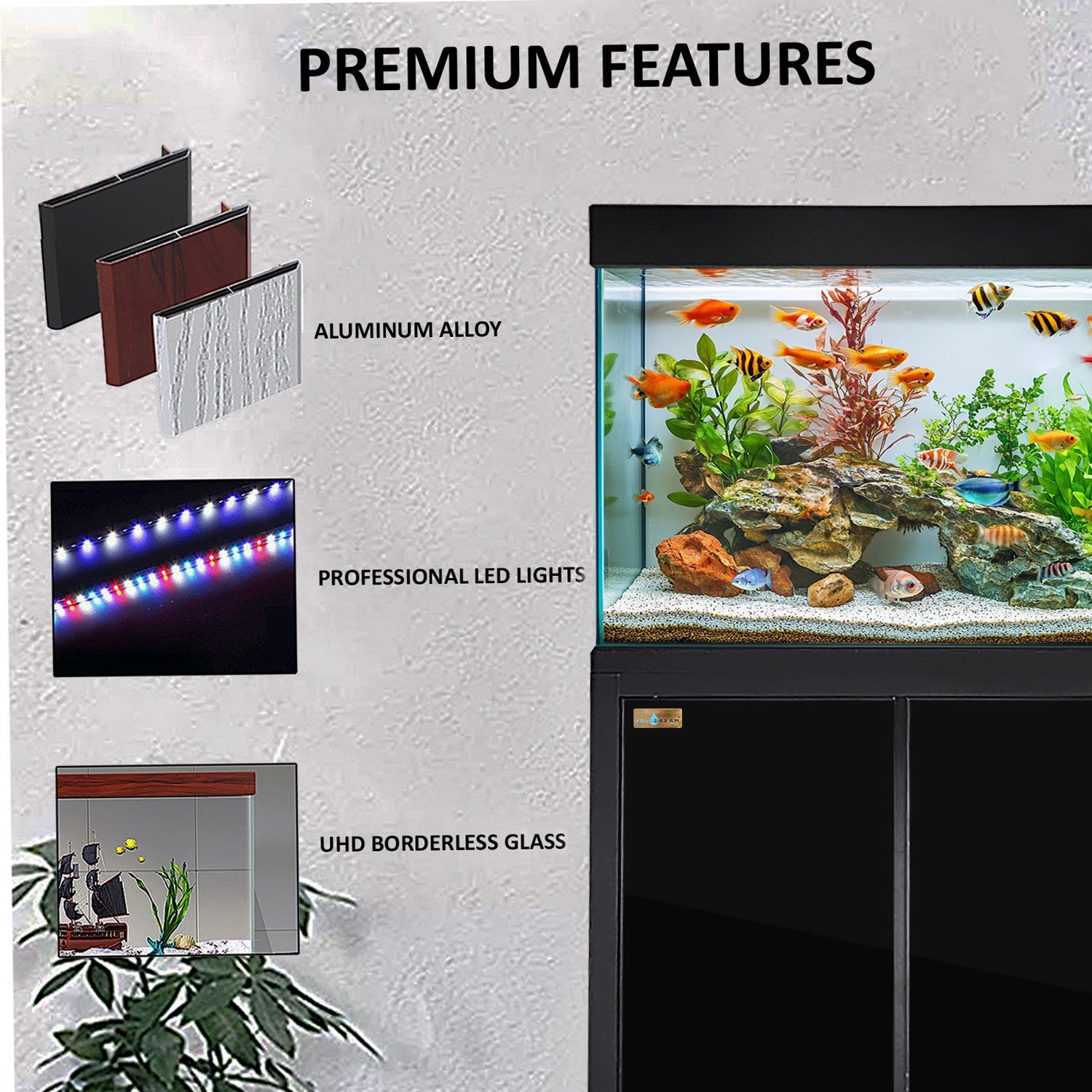 Durable All-Glass 50 Gallon Fish Tank Kit with Hood and LED Lighting